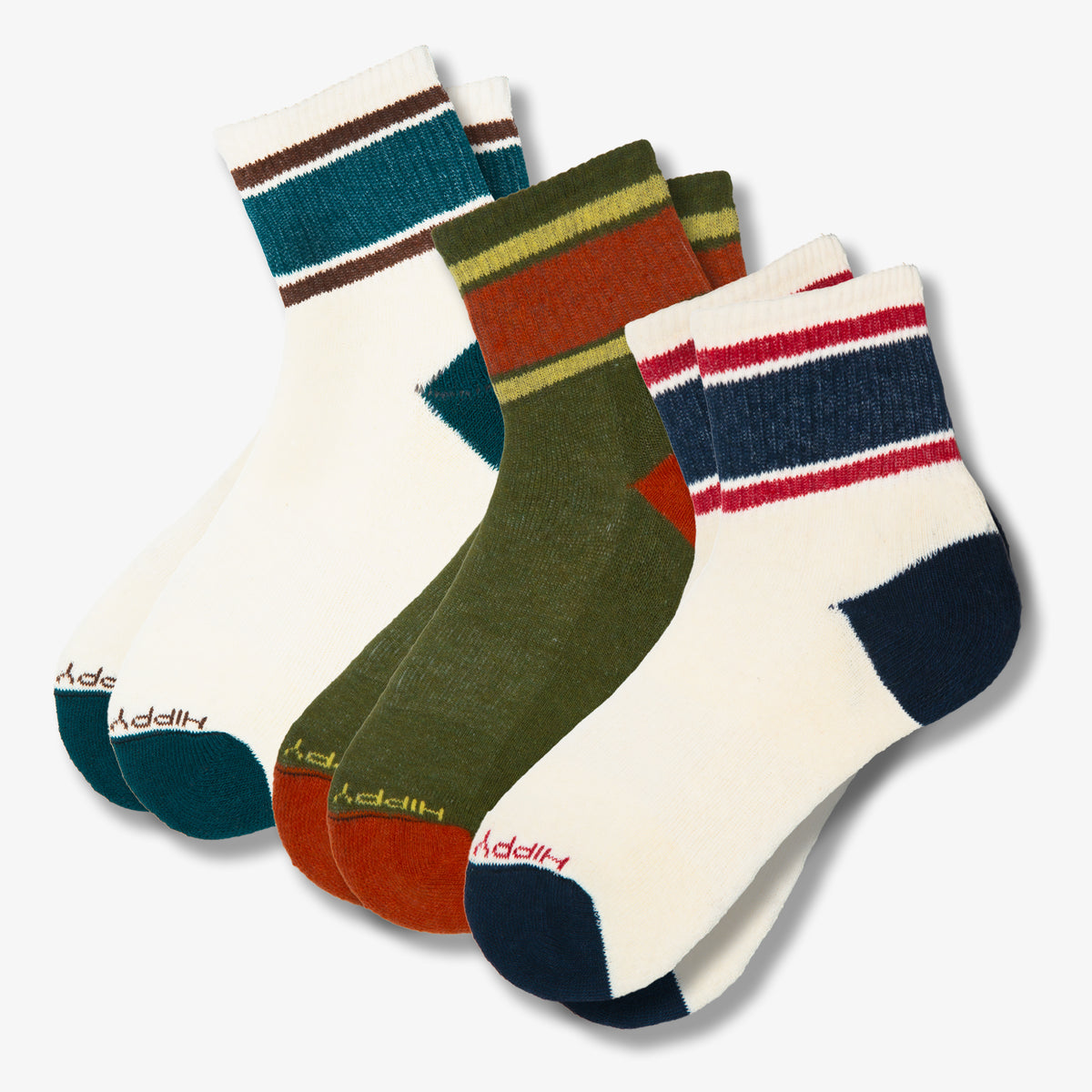 USA Made Quarter Crew Socks - Hippy Feet Retro Stripe 3-Pack
